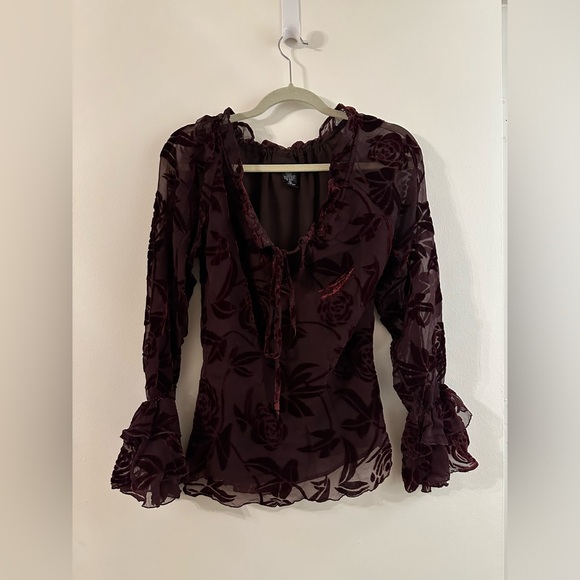 Anne Carson | Tops | Vintage Anne Carson Wine Velvet Bell Sleeve Blouse | Poshmark